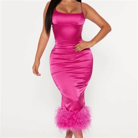 Fashion Nova Dresses Fashion Nova Magenta Satin Midi Dress Poshmark