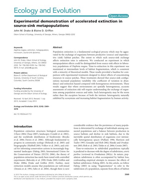 Pdf Experimental Demonstration Of Accelerated Extinction In Source Sink Metapopulations