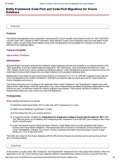 Entity Framework Code First And Code First Migrations For Oracle Database Pdf Database