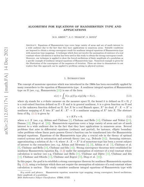 pdf algorithm for equations of hammerstein type and applications