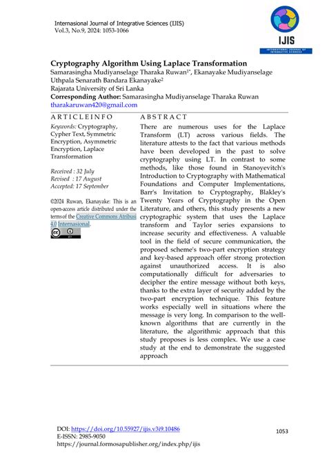 Pdf A Cryptography Algorithm Using Laplace Transformation