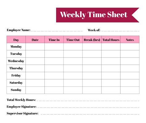 Employee Weekly Time Sheets Template
