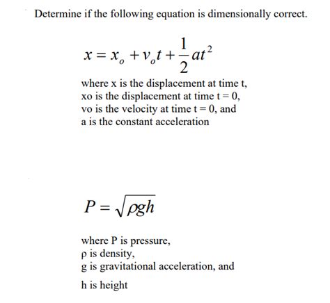 Solved Determine If The Following Equation Is Dimensionally