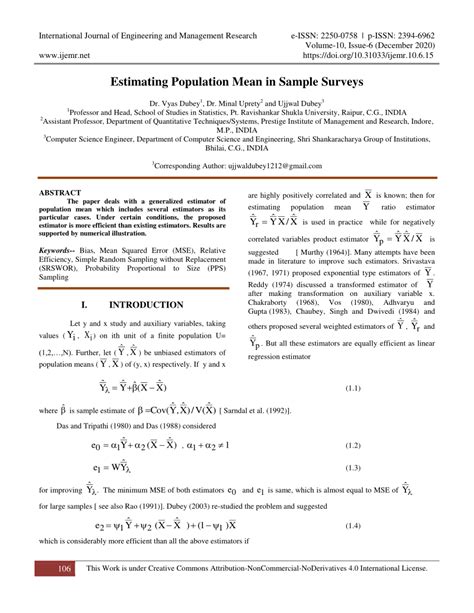 Pdf Estimating Population Mean In Sample Surveys