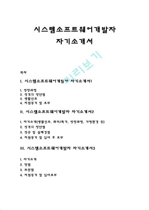 시스템소프트웨어개발자 자기소개서 자소서it전산통신자기소개