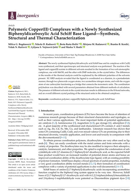 Pdf Polymeric Copperii Complexes With A Newly Synthesized Biphenyldicarboxylic Acid Schiff
