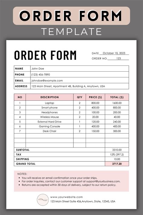 Order Form Template Canva Artofit