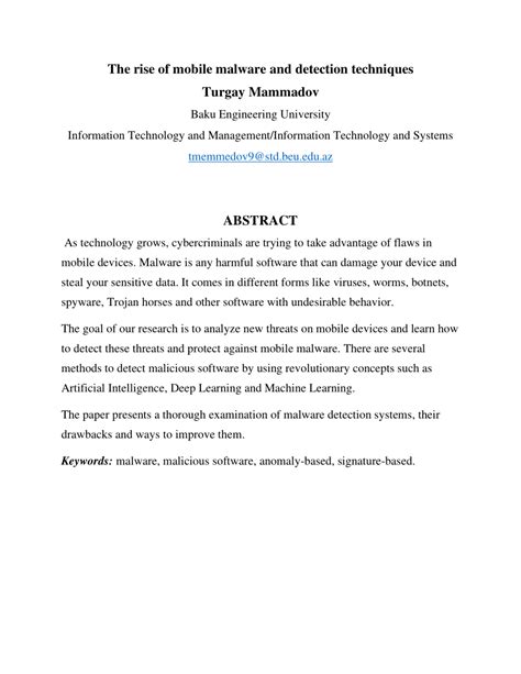 pdf the rise of mobile malware and detection techniques