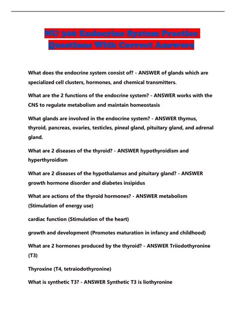 Nu 306 Endocrine System Practice Questions With Correct Answers Nu 306 Stuvia Us