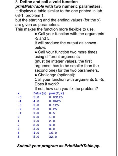 solved 3 define and call a void function printmathtable