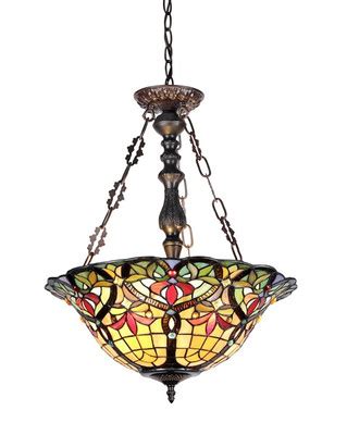 Tiffany Style Victorian Stained Cut Glass Inverted Pendant Hanging