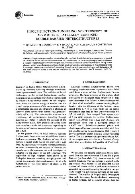 Pdf Single Electron Tunneling Spectroscopy Of Asymmetric Laterally Confined Double Barrier
