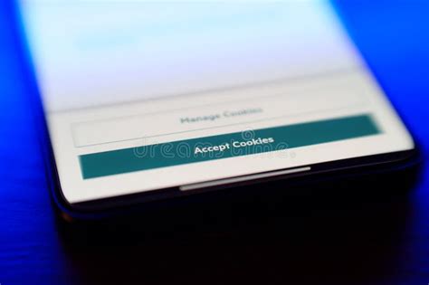 accept cookies button on internet webpage on smartphone internet