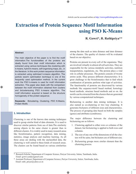 extraction of protein sequence motif information using pso k means r