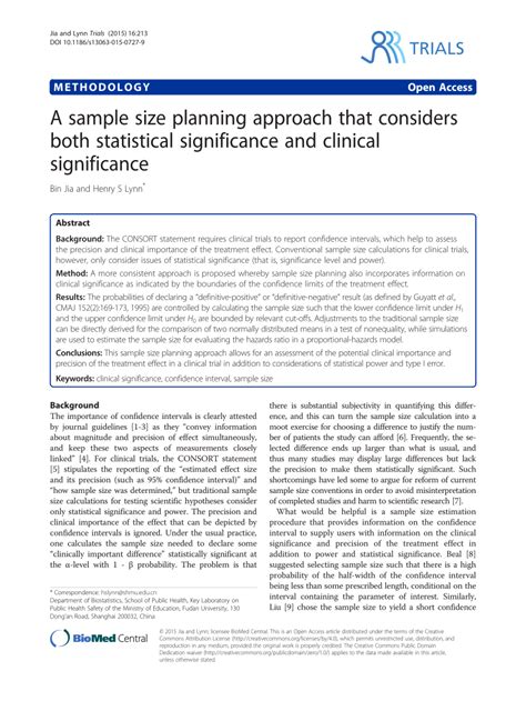 Pdf A Sample Size Planning Approach That Considers Both Statistical Significance And Clinical