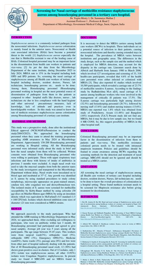 Pdf Screening For Nasal Carriage Of Methicillin Resistance Staphylococcus Aureus Among