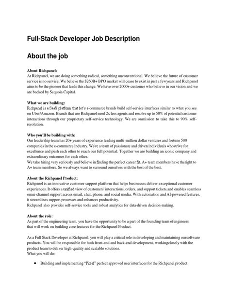 Full Stack Developer Job Description Pdf Databases Computing