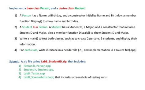 implement a base class person and a derive class
