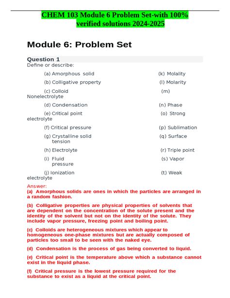 Chem 103 Module 6 Problem Set With 100 Verified Solutions 2024 2025