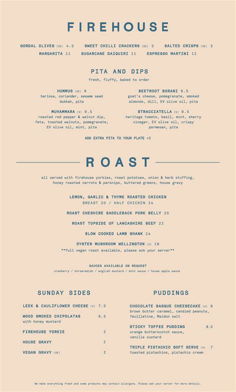 Menus The Firehouse