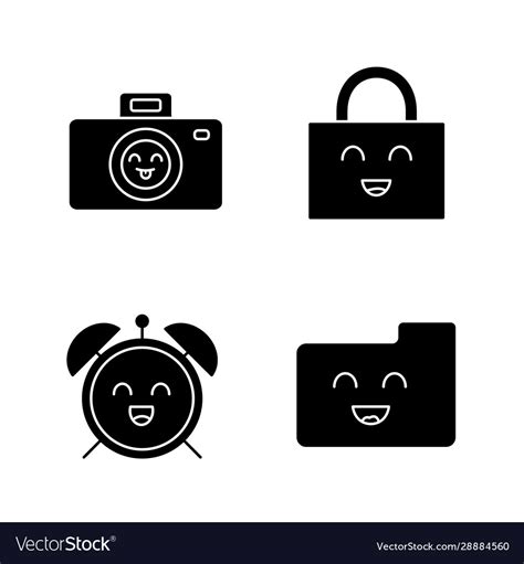 Smiling Items Glyph Icons Set Royalty Free Vector Image