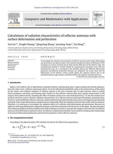 Pdf Calculations Of Radiation Characteristics Of Reflector Antennas With Surface Deformation