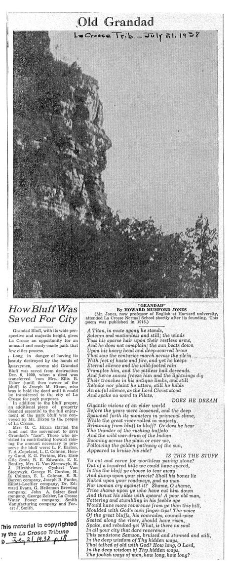 La Crosse Public Library Archives Grandad Bluff