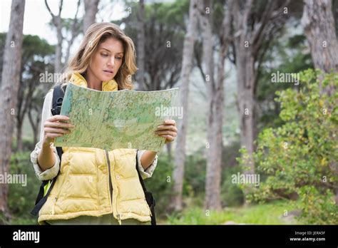 Woman Checking The Map Stock Photo Alamy