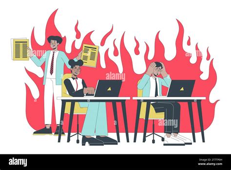 Coping With Stress At Work 2d Linear Illustration Concept Stock Vector