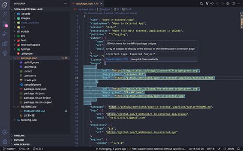 Extenison Packagejson Badges Incorrect Type Expected Object