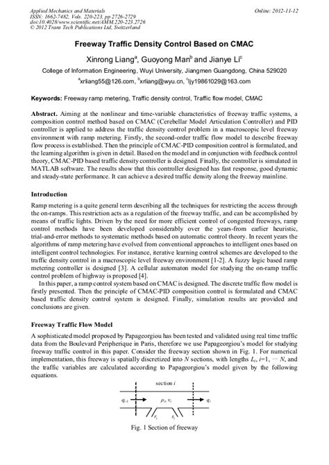 Freeway Traffic Density Control Based On Cmac Scientific Net