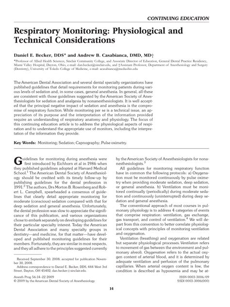 Pdf Respiratory Monitoring Physiological And Technical Considerations