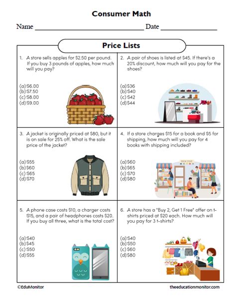 Consumer Math Eighth Grade Worksheet Edumonitor Science Math Language Arts