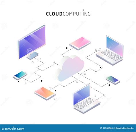 Isometric Concept Of Cloud Computing Cloud Network And Services Stock