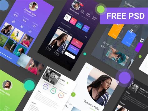 Profile UI Design Kit Free PSD Templates