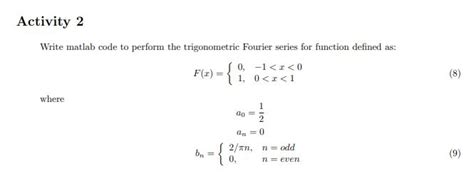 Solved Activity 2 Write Matlab Code To Perform The