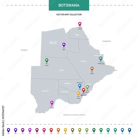 Botswana Map With Location Pointer Marks Infographic Vector Template