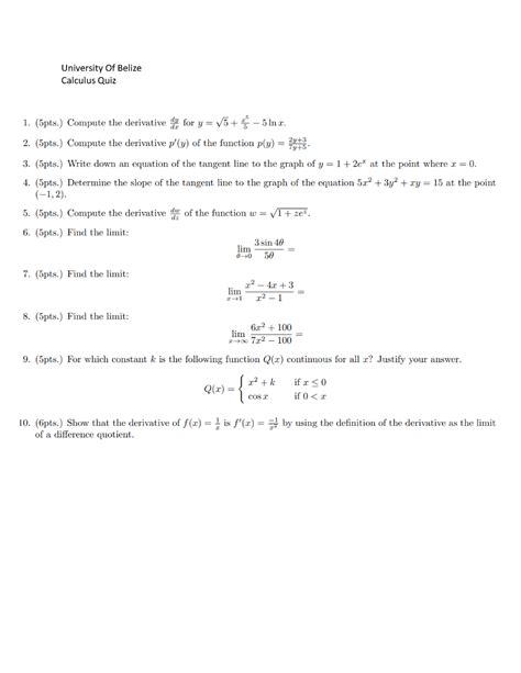Calculus Quiz 3 University Of Belize Calculus Quiz Studocu