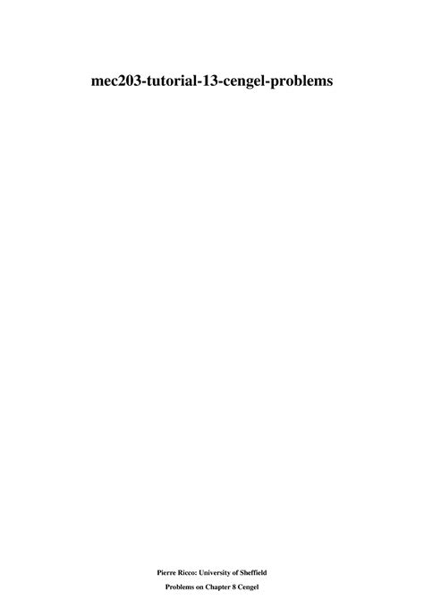 MEC Tutorial Sheet Pierre Ricco University Of Sheffield Mec Tutorial Cengel