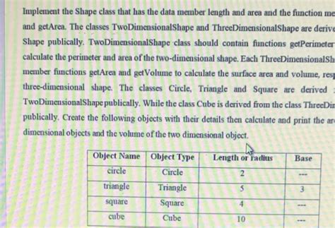 Solved Implement The Shape Class That Has The Data Member