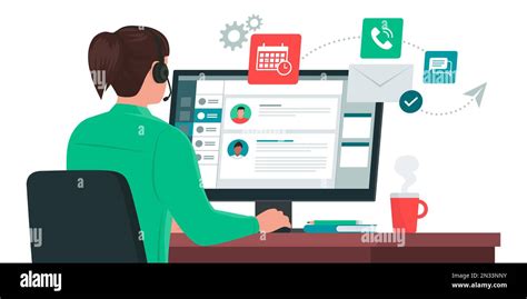 Professional Virtual Assistant Sitting At Desk And Working With