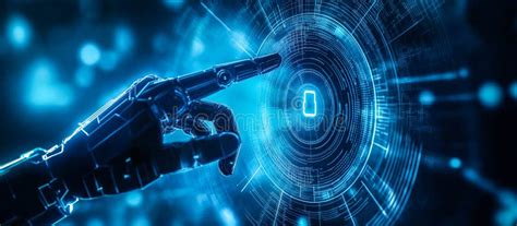 A Robot Hand Points Towards A Holographic Display Showcasing Cyber