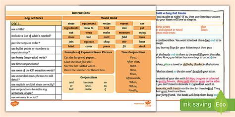 Editable Ks1 Writing Instructions Knowledge Organiser