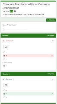 Rd Grade Math Comparing Fractions Self Grading Quiz Using Google Forms