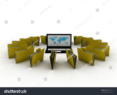 3d Rendering Folder Connected Computer Network Stock Illustration