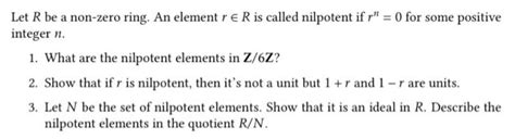 solved let r be a non zero ring an element r∈r is called