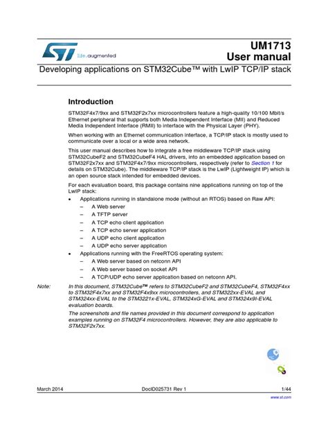 developing applications on stm32cube with lwip tcp ip stack pdf