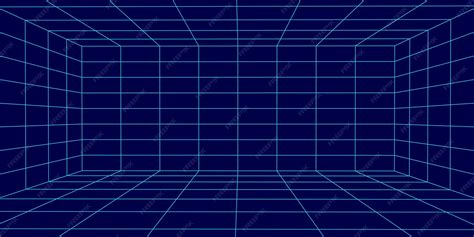 Premium Vector Wireframe Room On The Blue Background Vector Perspective Grid Box With Digital