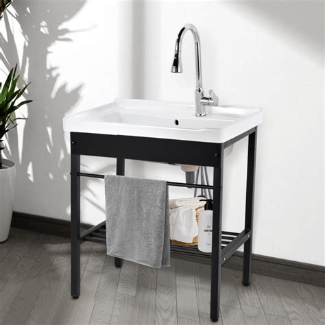 Freestanding Ceramic Utility Sink 28 Inch Porcelain Design For Indoor Laundry Rooms And Outdoor