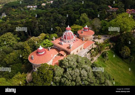 The Monserrate Palace In Sintra Aerial Drone Panorama Of Famous Place